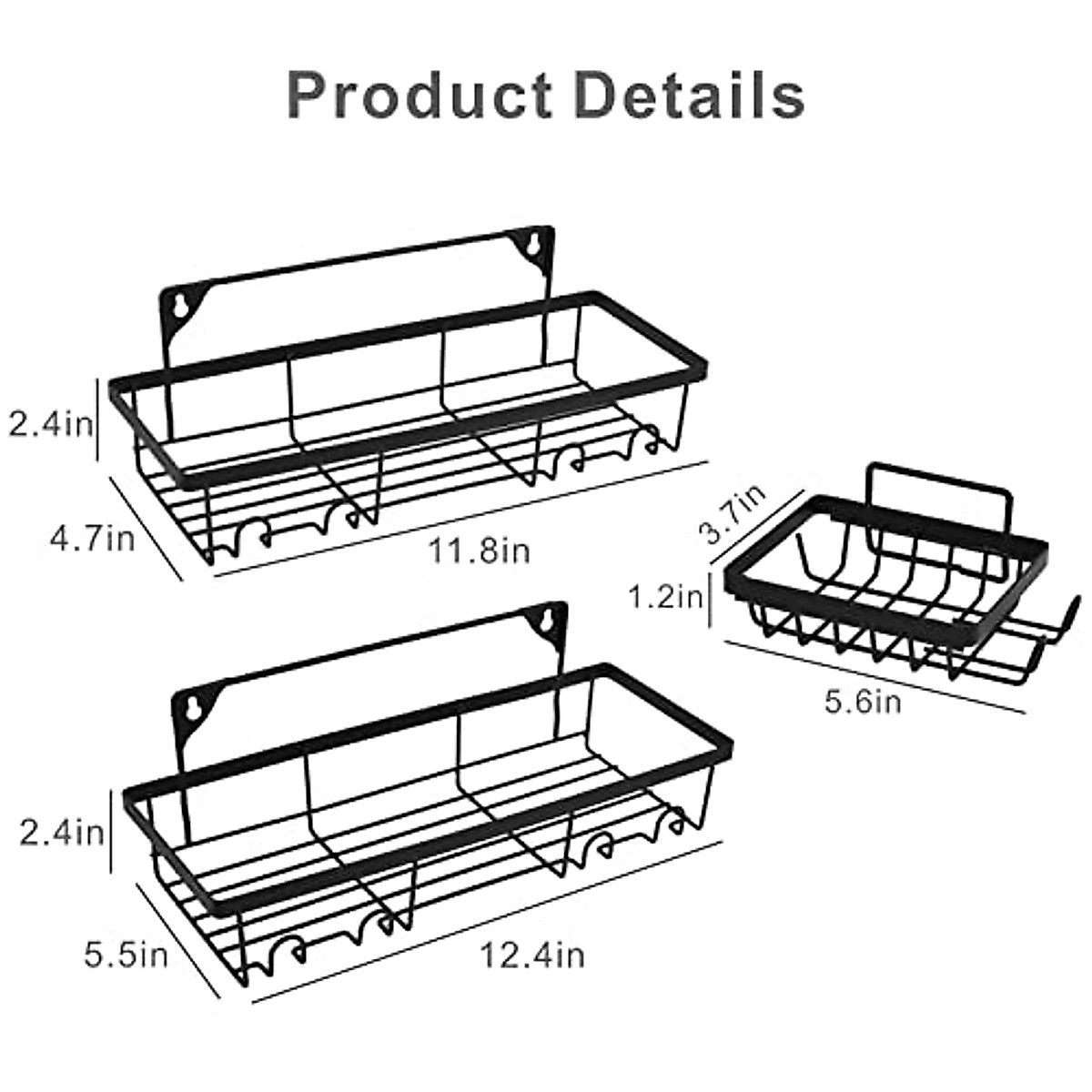 FEULAM Shower Caddy, Adhesive Bathroom Shower Organizer Shelves, Rustproof Shower Caddy Basket, Wall Mount Shower Racks For Inside Shower With 2 Soap Dish (BLACK)