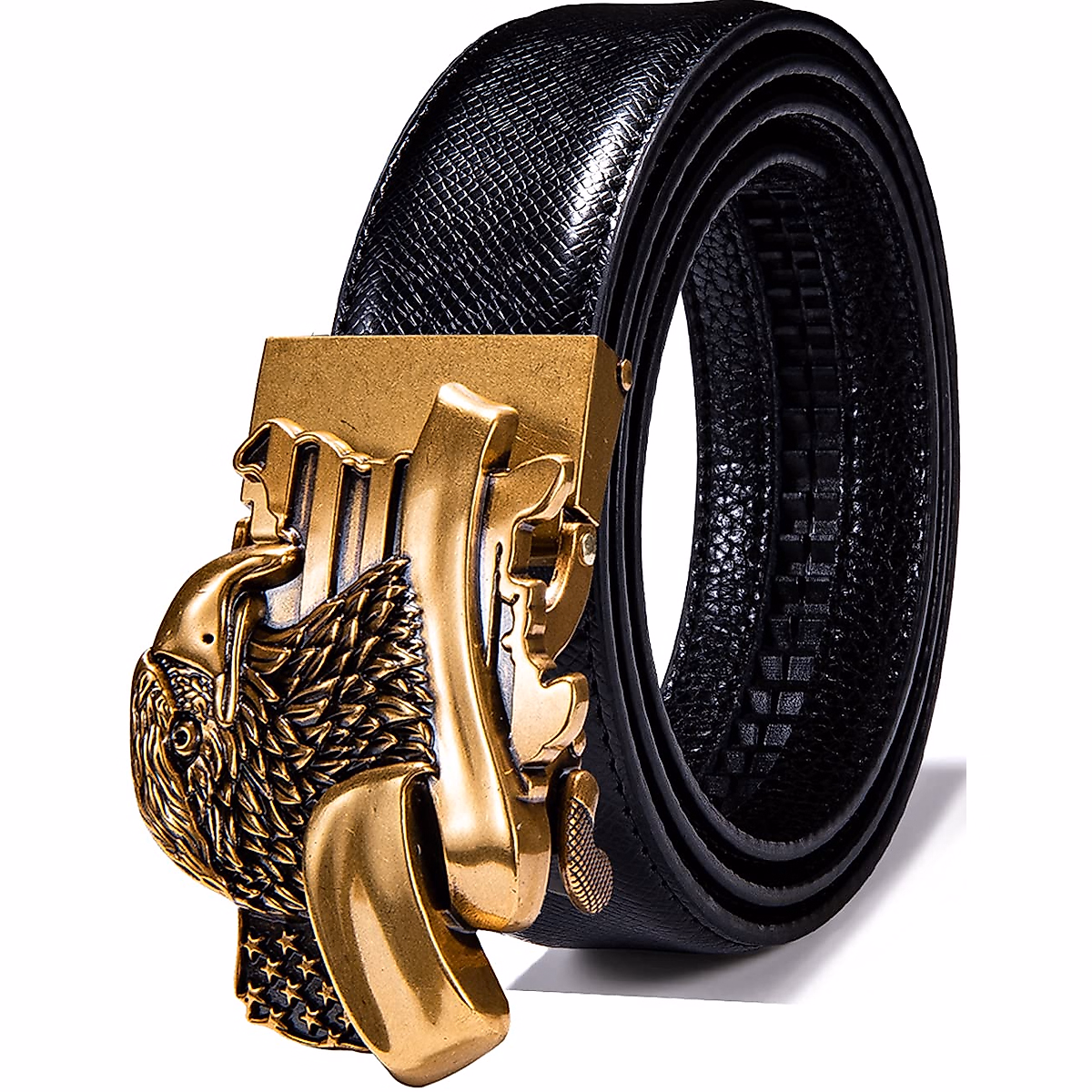 Hi-Tie Mens Belt American Eagle Gold Buckle Sliding Leather Waist Belt Cowboys Belt