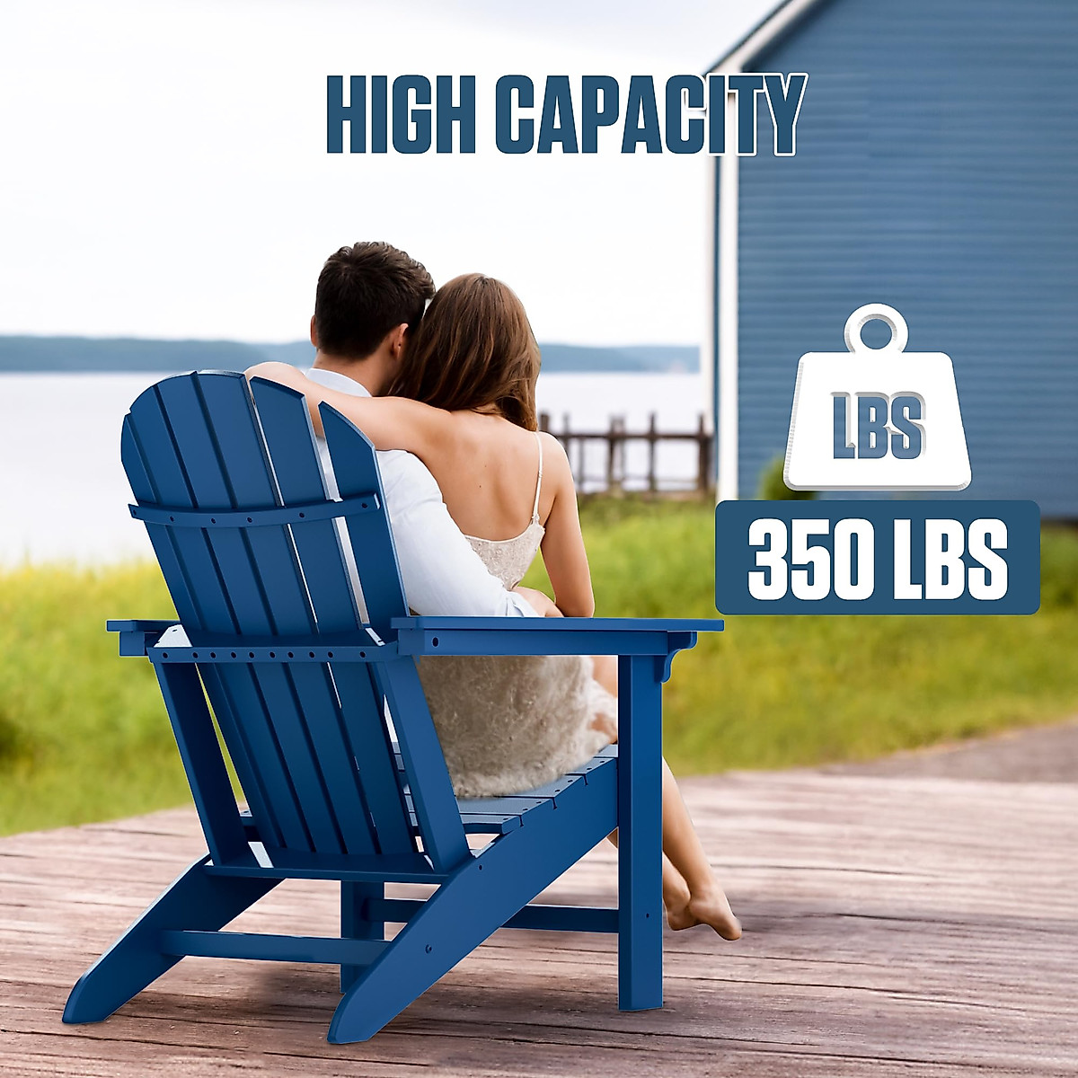 OTSUN Adirondack Chair Set of 2, Large Lawn Chair, Outdoor Chair Weather Resistance, Patio Chair for Yard, Porch, Garden, Deck, Swimming Pool, Navy Blue