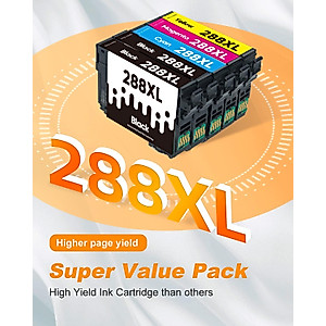 288XL Ink Cartridges with Latest Chip Remanufactured for Epson 288 Ink Cartridges Combo Pack 288 XL T288 for Epson XP-440 XP-446 XP-430 XP-340 XP-330 XP-434 Printer (2 Black,1 Cyan,1 Magenta,1 Yellow)