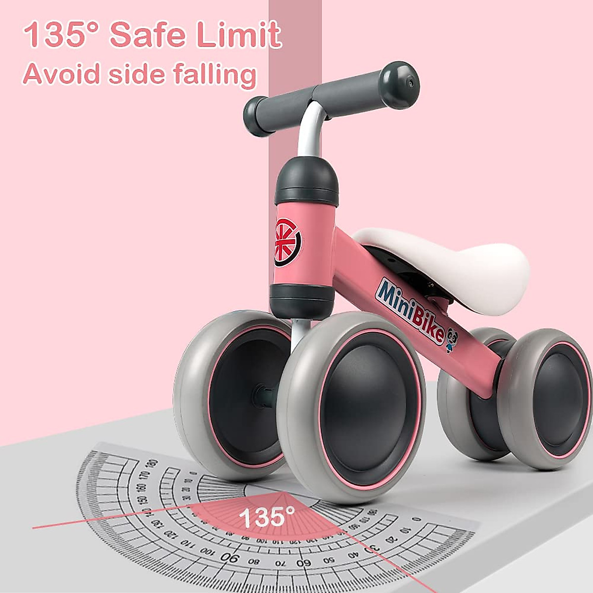 Baby Balance Bike Toys for 1 Year Old Boy Girl Gifts, 10-24 Month Toddler Balance Bike with 4 Silence Wheels, No Pedal Toddler First Bike, First Birthday Gifts Christmas for Boys and Girls (Pink)