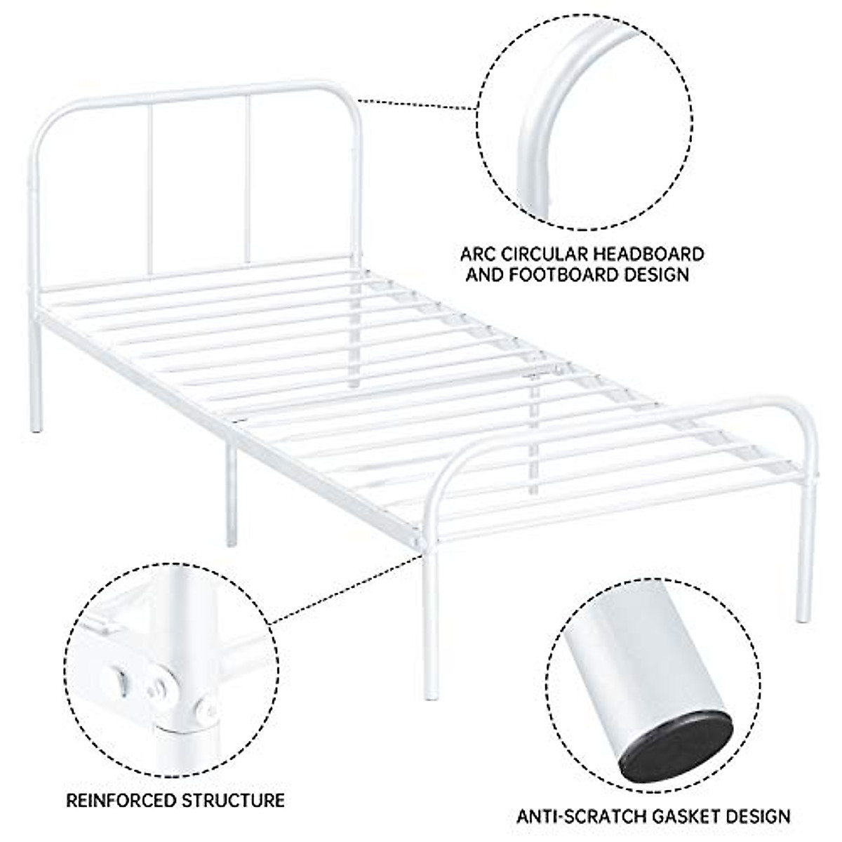 Voilamart Kids Twin Bed with Storage,Twin Metal Bed Frames with Headboard and Footboard, White Metal Platform No Box Spring Needed for Kids