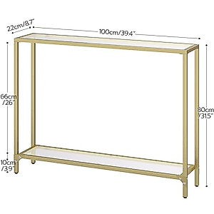 HOOBRO 39.4" Gold Console Table, Tempered Glass Sofa Table, Narrow Entryway Table, Metal Frame, Modern Style, Hallway, Living Room, GD04XG01
