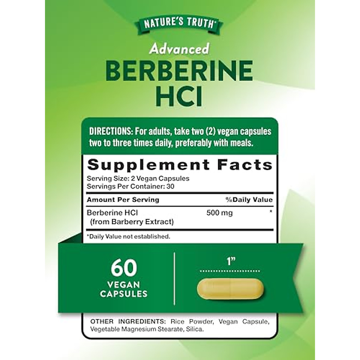 Nature's Truth Berberine 500mg | 60 Capsules | Vegan, Non-GMO, and Gluten Free Supplement