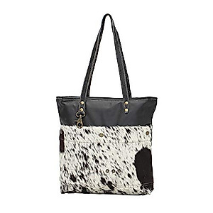 Myra Bags Black Shades Genuine Leather with Animal Print Tote Bag S-0980