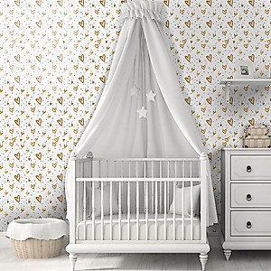 Amaonm Removable 15.8 x 98.4inch Lovely Gold Heart Wall Decals DIY Wallpaper Wall Stickers Murals Decor for Kids Babys Girls Bedroom Teens Nursery Living Room Door Desk Decoration (Heart)