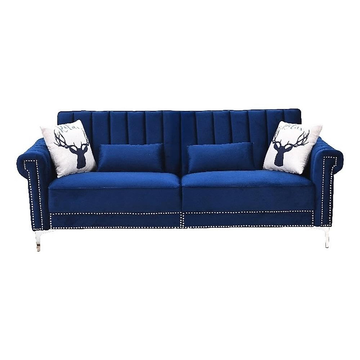 Legend Vansen 82.7" Convertible Modern Wood & Velvet Fabric Sofa Bed in Blue