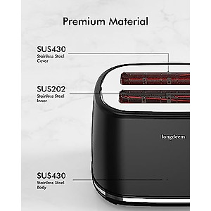 Longdeem 2-Slice Toaster, Extra Wide Slots, 6 Browning Options With Lift and Look, Auto Shut-Off & Frozen Function for Toasting Fruit Bread, Bagels & Waffles, Removable Crumb Tray, Matte Black