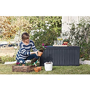 Keter Marvel Plus 71 Gallon Resin Outdoor Box for Patio Furniture Cushion Storage, Grey