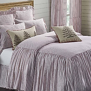 Piper Classics Timeless Ticking Red Ruffled California King Bedspread, High Skirt on 3 Sides, Vintage Farmhouse Bedding, Christmas