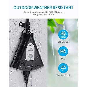 Syantek Outdoor WiFi Outlet, Smart Outdoor Plug with 3 Ground Outlets, Compatible with Amazon Alexa, Google Assistant, Remote Control, Timer, Waterproof, FCC Certified for Outdoor and Chritmas Lights