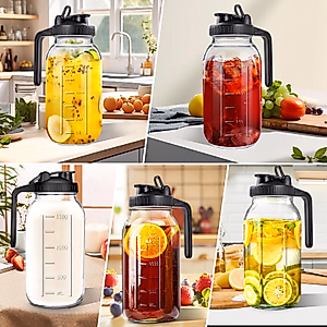 64oz Glass Pitcher with Lid, 2 Quart Mason Jar Pitcher with Lid and Spout, Wide Mouth Breast Milk Pitcher Glass Jug Sun Tea Pitcher, Cold Brew Coffee Pitcher, Fridge Container for Water, Juice, Tea