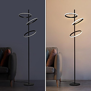 Alldio Annular Floor Lamp, Bright 30W LED Floor Lamps for Living Room, Modern Saturn Ring Tall Lamp, Standing Lamp with 3 LED Lights for Bedroom Reading- Black