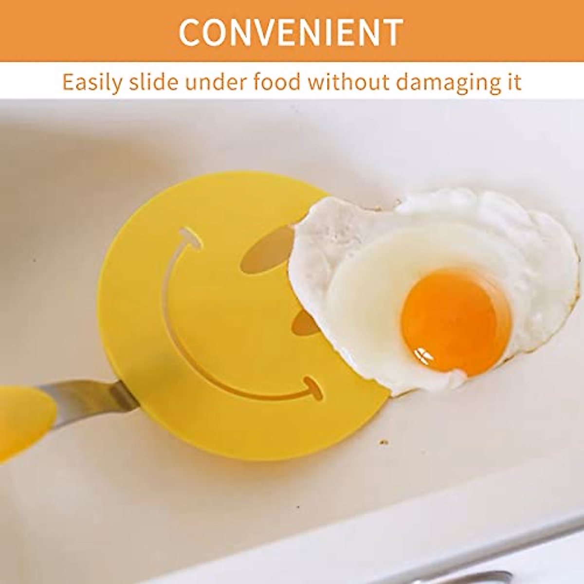 Egg Spatula Fun Kitchen Items Smiley Face Spoon Smiley Nylon Flex Turner Utensil Co-Molded With Silicone, Sturdy Steel Handle for Non Stick Cookware Cooking, Fish,Eggs, Pancakes, Fried Rice.