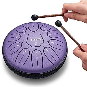 LEKATO Steel Tongue Drum 6 Inch 11 Note, Rain Drum for Outside D Major Handpan Drum for Meditation Yoga Musical Education, New Year Gift for Kids/Families
