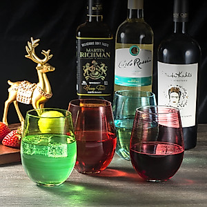 SWAINLYN Colored Stemless Wine Glass Set of 4, No Stem Cocktails Glasses Set Large 18 oz Hand Painted Colored Drinking glasses, Ideal for Cocktails, Scotch, Margarita, Tumblers with Sturdy gift box