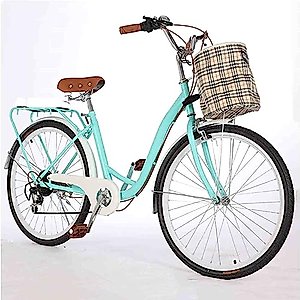 Gmlmes Beach Cruiser Bike, Multiple Speed Bicycle 26 Inch Commuter Bicycle High-Carbon Steel Frame, Front Basket & Rear Racks Retro Bicycle Road Bikes (Black)