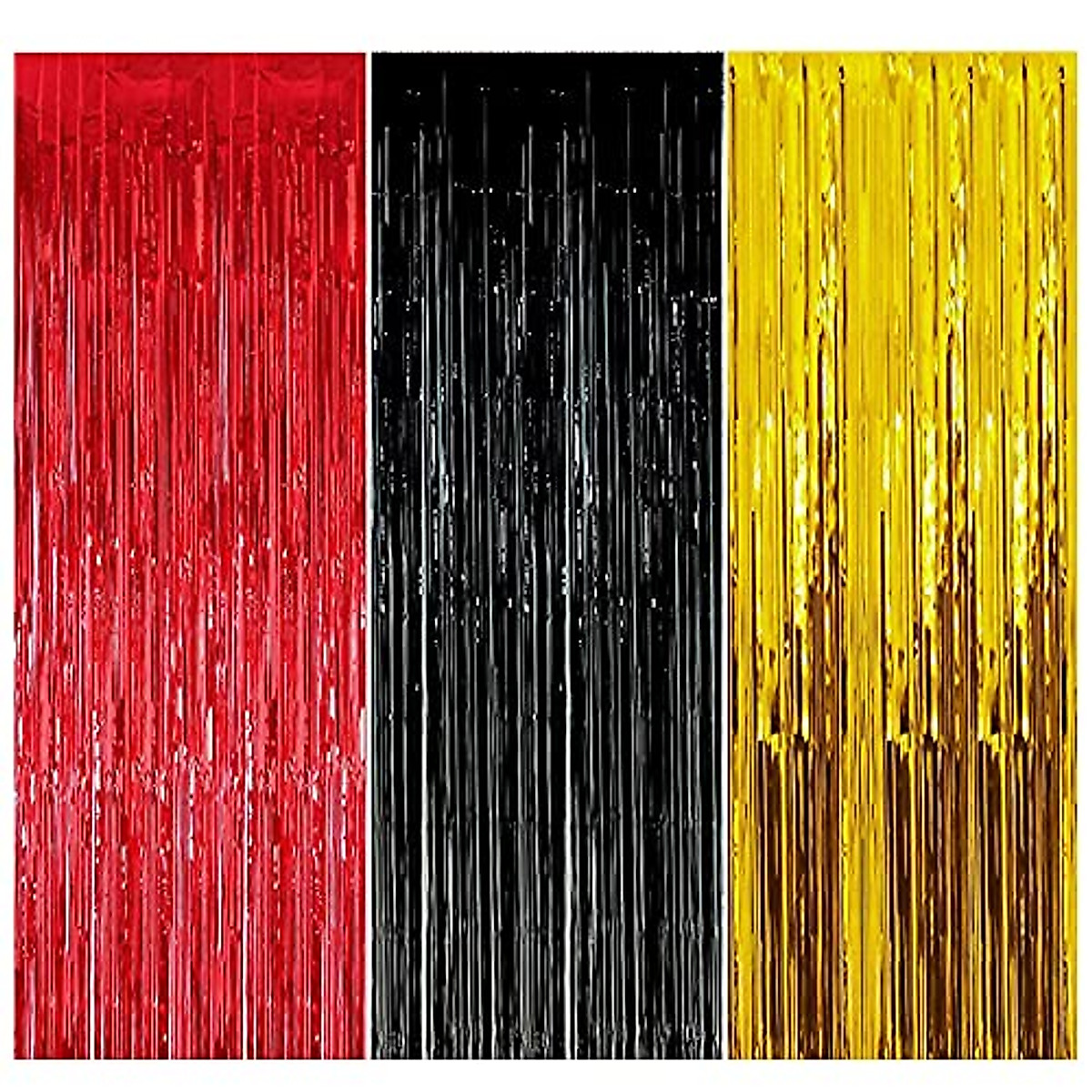 Mickey Birthday Party Supplies, Red Black Gold Fringe Curtains Photo Backdrop for Party Decorations (3 Pack)