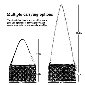 Women Rhinestone Purse Evening Clutch Bag Chain Crossbody Shoulder Bag Tote Handbag for Party Prom Wedding (Black)