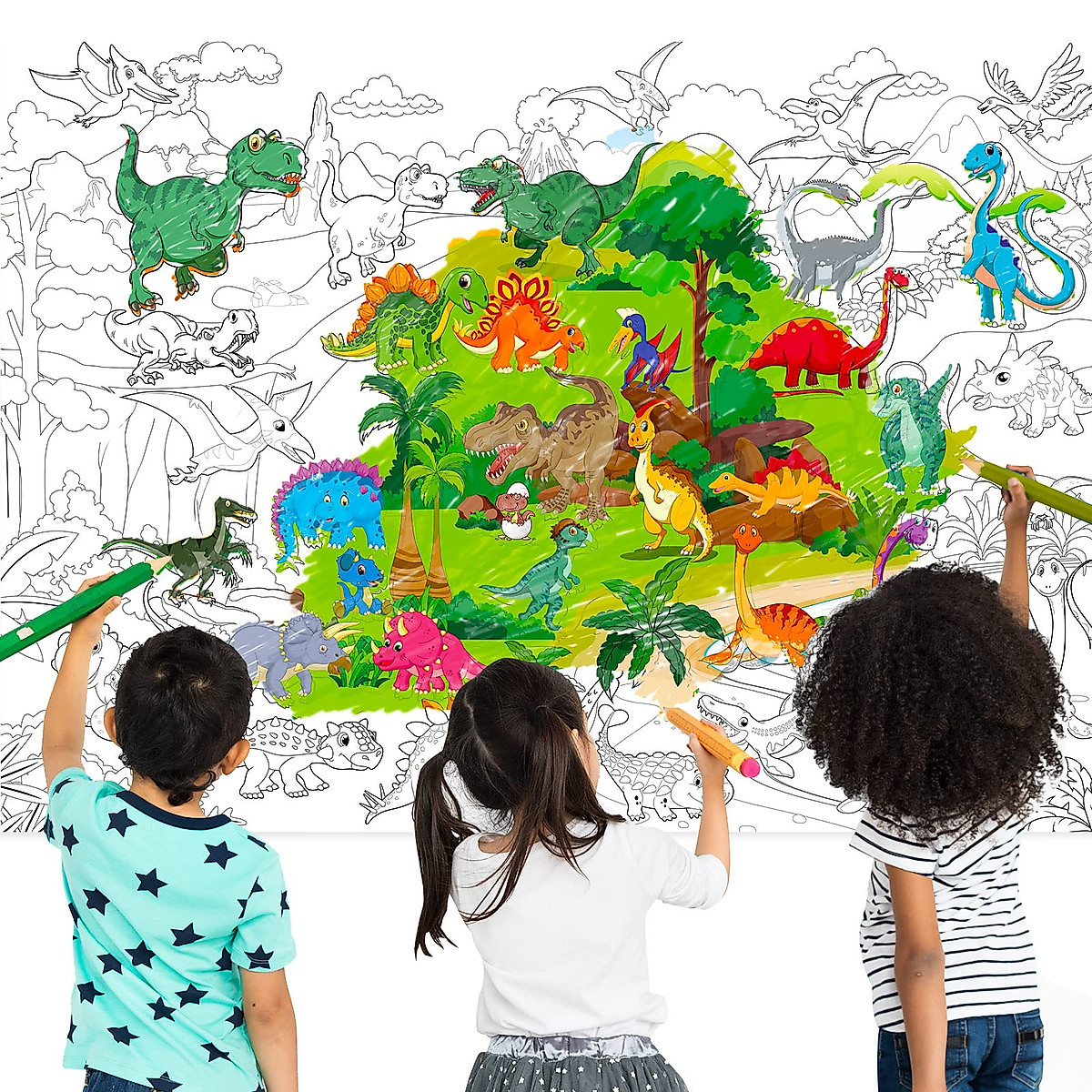 Funrous Dinosaur Jumbo Coloring Poster for Kids - Huge 45x31.5 Inch Art ...
