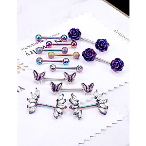 Vsnnsns 14G Nipple Rings for Women Stainless Steel Butterfly Nipple Rings Flower Nipple Piercing Jewelry CZ Nipple Rings Surgical Steel Nipple Jewelry Barbell Body Piercing Jewelry Rainbow