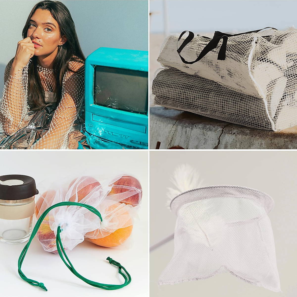 29.5 x 59 Inch White Mesh Fabric Slightly Stretchy for Sewing Projects, Shopping Bag, Backpack Pocket and Straps and Netting Clothes