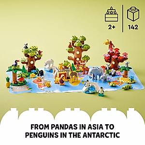 LEGO DUPLO Wild Animals of The World Building Set, Includes Sounds, World Map Playmat, 22 Animal Figures, Educational Gift, Learning Toy for Girls & Boys, Toddler Toys for Ages 2-4 Years Old, 10975