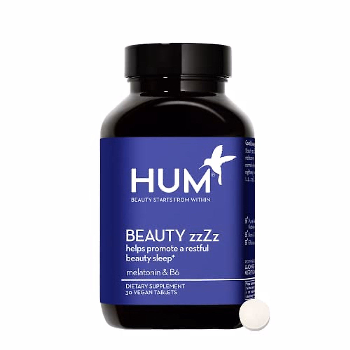 HUM Beauty zzZz - Melatonin Sleep Supplement with Blend of Vitamin B6 & Calcium - Non-GMO, Gluten-Free, Vegan (30 Tablets)