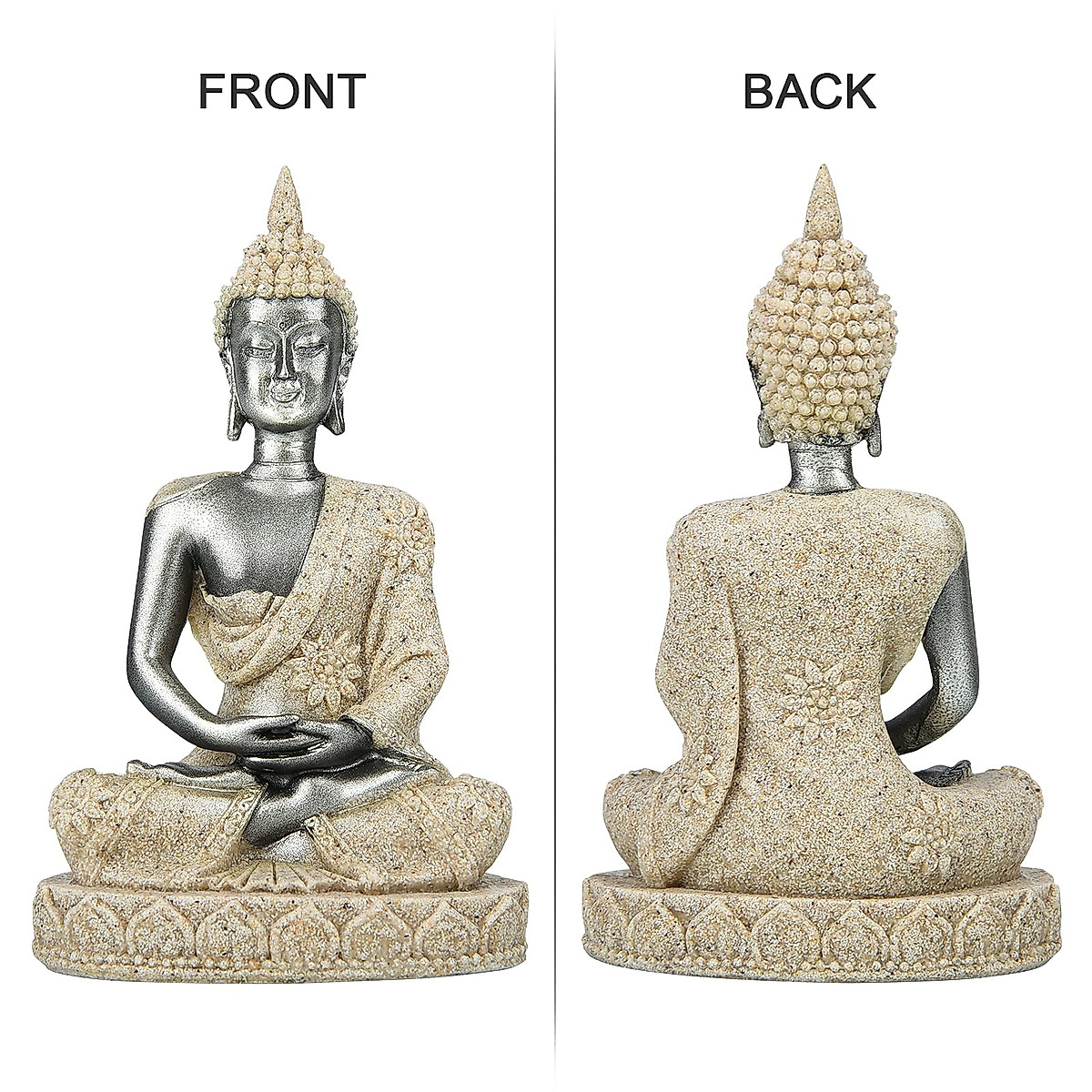 GoYonder Sandstone Buddha Statue for Home Decor, 4.3" Rustic Buddha Decor Thai Shakyamuni Figurine, Hindu Decor for Meditation Altar with Bronze Finish