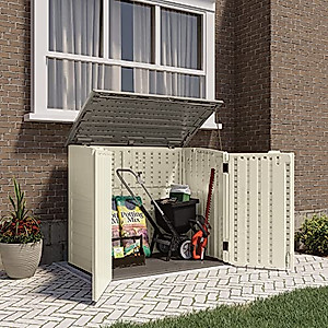 Suncast Horizontal Outdoor Storage Shed for Backyards and Patios 34 Cubic Feet Capacity for Garbage Cans, Tools and Garden Accessories, No Size, Vanilla