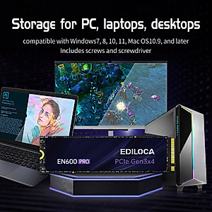 Ediloca EN600 PRO SSD 1TB PCIe 3.0 Gen 3x4, NVMe M.2 2280, Up to 3500MB/s, Internal Solid State Drive, SLC Cache 3D NAND TLC, Graphene Cooling Sticker, Storage for PC, Desktop and Laptops