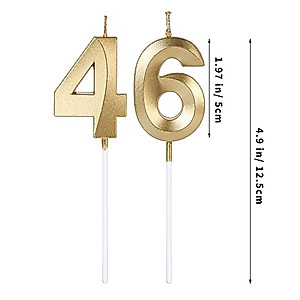 Gold 46th & 64th Birthday Candles for Cakes, Number 46 64 Candle Cake Topper for Party Anniversary Wedding Celebration Decoration