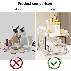 YESBAY Pull Out Organizers and Dividers Desktop Rack Double Layer with Dividers Pull-Out Design Multi-Purpose Stackable Trays Under Sink Closet Organizers Home for Kitchen Bathroom Cabinet Clear