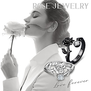 beautlace Rose Adjustable Rings Silver Plated Rose Flower Love Open Ring Elegant Wedding Engagement Jewelry Gifts for Women KR0076W