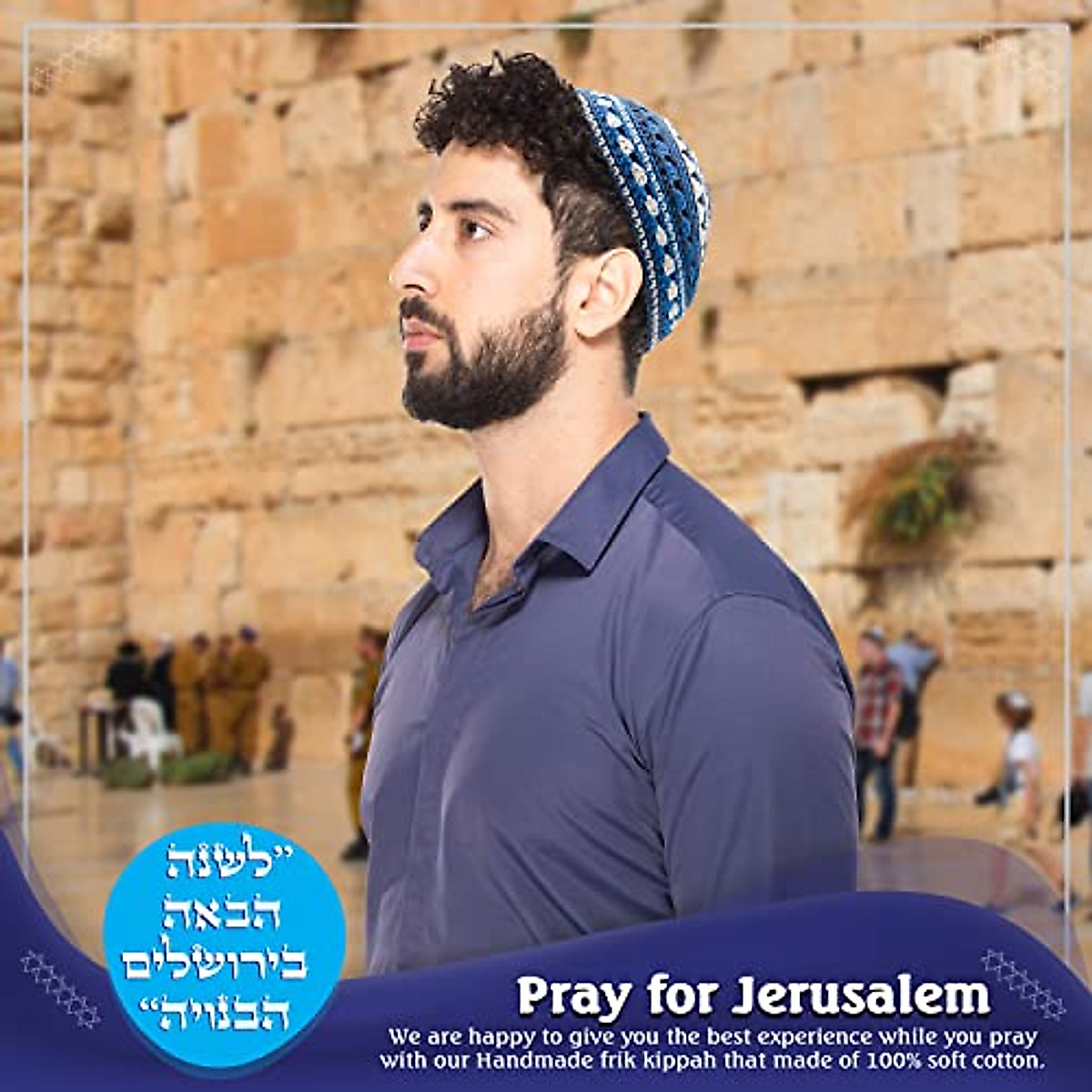 HolYudaica Pack of 4-Pcs - Hq 23cm/Large Size Mix Colors Handmade Frik Kippah for Men Boys and Kids, Yamaka Hat from Israel - Kippot Bulk (Mix 3)