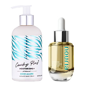 IntiMD Coochy Plus Intimate Shave Cream + Pre-Shave Elixir Moisturizer Oil Kit, HydroLock & Moisturizing Plus Continuous Hydration Reliefs Razor Burn Bump Ingrown Hair