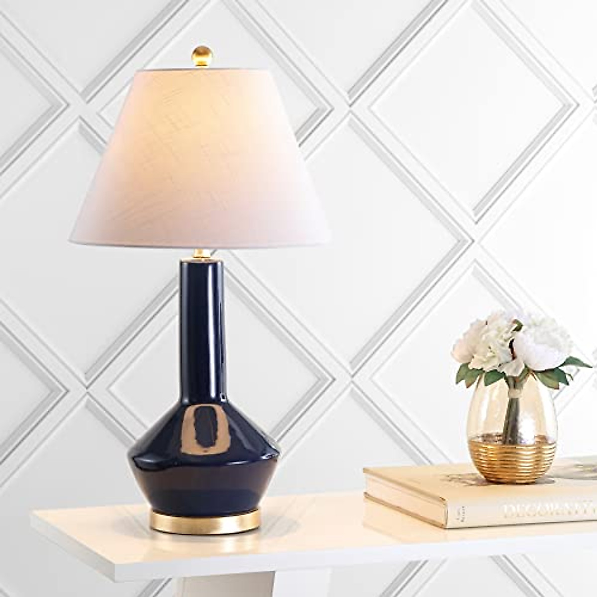 JONATHAN Y JYL6207A Copenhagen 29" Ceramic/Metal LED Table Lamp Contemporary Transitional Bedside Desk Nightstand Lamp for Bedroom Living Room Office College Bookcase LED Bulb Included, Navy