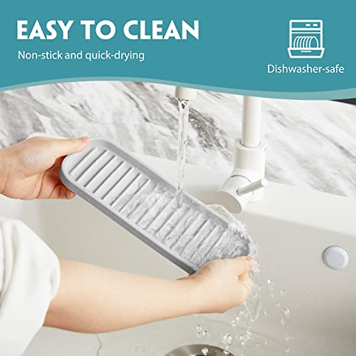 KITEXPERT Silicone Sponge Holder for Kitchen Sink - Soap Tray for Kitchen Counter & Bathroom - Kitchen Versatile Organizer Tray for Sink, Makeup and More (Grey)