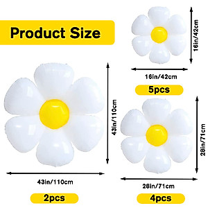YUJUN 11PCS Daisy Balloons,Huge White Flower Daisy Foil Mylar Balloons for Baby Shower Wedding Groovy Boho Daisy Birthday Party Decorations (43in''28in''16in'')