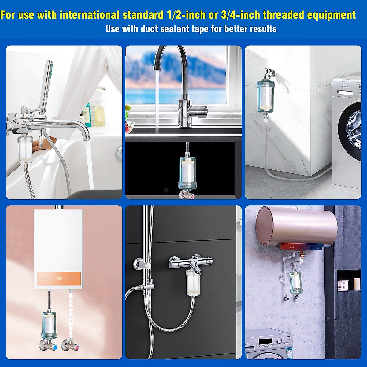 ZHYUUAX 1 Micron Shower Filter, in line Water Filter, Washing Machine Filter System, Composite Carbon Cartridge Double Filtration, Removal of Chlorine and Fluoride-Improve Cough+2 pcs connectors