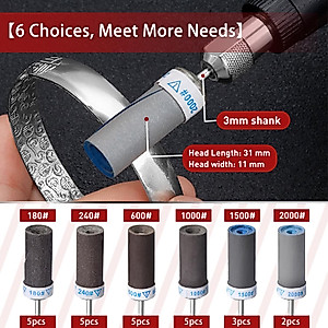 25Pcs Sanding Drums Sandpaper Sticks Set with 1/8"(3mm) Shank for Dremel Rotary Tool, 180/240/600/1000/1500/2000 Grits Different Meet More Needs for Metal Rust Removal/Jade Polishing/Stone Grinding