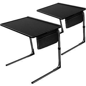 Totnz TV Tray Table, Folding TV Dinner Table Comfortable Folding Table with 3 Tilt Angle Adjustments for Eating Snack Food, Stowaway Laptop Stand (2 Pack),Black