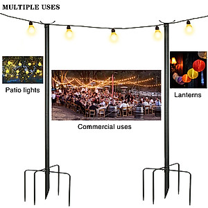 String Light Poles for Outdoors 2 Pack 7.8 FT Outside String Lights Pole Stand with 2 Shape Hooks and Heavy Duty 5-Prong Fork for LED Solar Bulbs Hanging Yard Garden Patio Wedding Cafe and Party