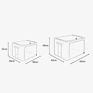 Clothes Storage Bag Large Capacity Closet Organizers Foldable Storage Containers with Reinforced Handle Steel Frame for Blanket Comforter, Bedding, Foldable with Sturdy Zipper Clear Window Beige 66L