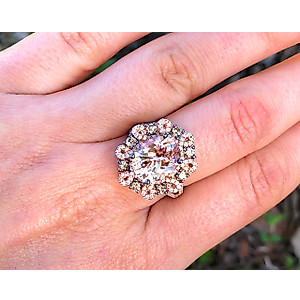 LEVIAN Ring Peach Morganite Chocolate and Vanilla Diamond 3.21 cttw 14K Rose Gold Size 7 NEW