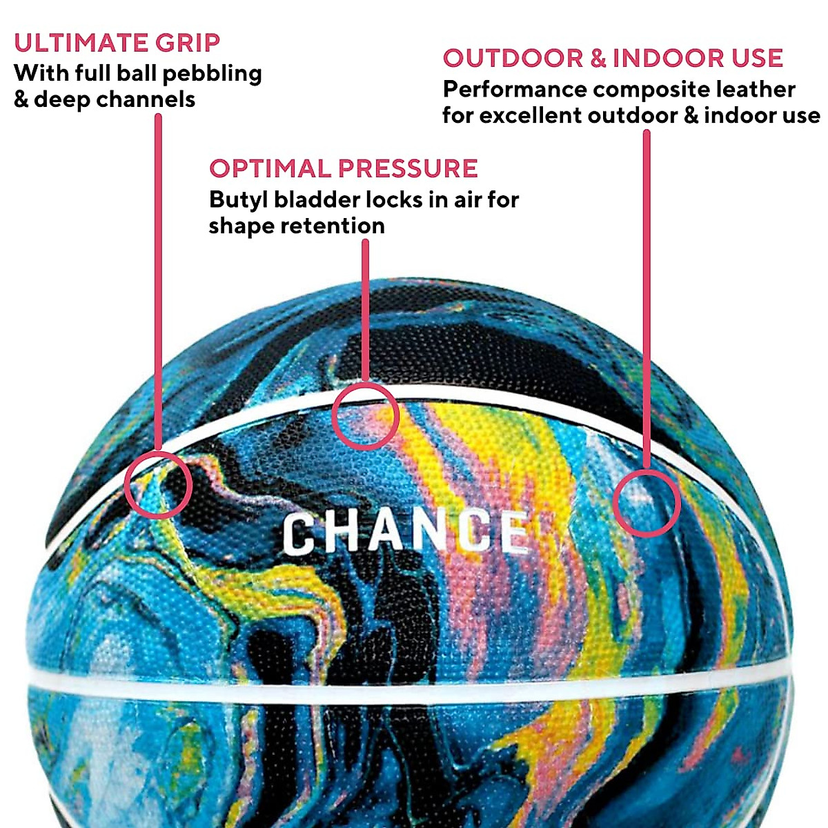 Chance Premium Rubber Outdoor/Indoor Basketball (Size 6, UNI - Multicolor) Standly The Ball Stand
