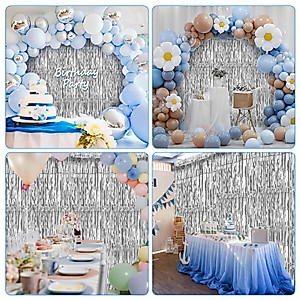 Accevo Silver Party Streamers 3Pack Metallic Tinsel Foil Fringe Curtains 3.2ft x 8.2ft Party Decorations for Photo Booth Photoshoot Birthday Bridal Shower Engagement Bachelorette Disco Party Decor