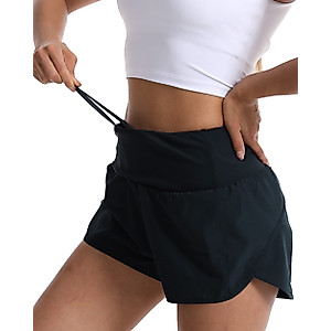 Kcutteyg Running Shorts for Women with Liner High Waisted Lightweight Womens Workout Shorts with Back Pocket- 4" (Black, S)