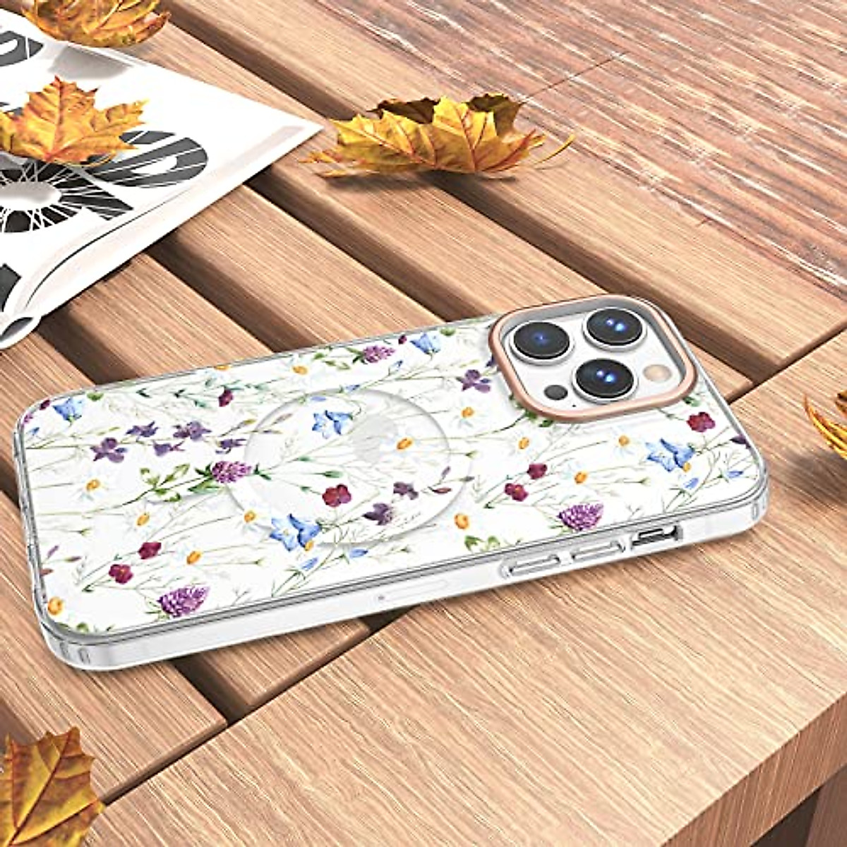 MILPROX Magsafe iPhone 14 Pro Max Flower Case (2022), Magnetic Cute Design for Girls Women, Shockproof Floral Pattern Hard Back - MS Garden