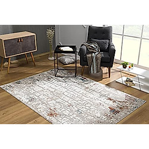 RUG BRANCH Cascade Contemporary Abstract Beige Blue Indoor Area Rug for Living Room, Bedroom, Dining Room, and Kitchen - 8' x 10' (7'9" X 10'9")